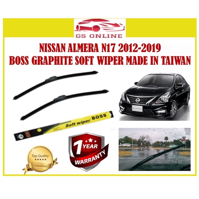 Nissan Almera (N17) 2012 - 2019 BOSS MADE IN TAIWAN Original U-Hook Boneless Wiper Graphite ...