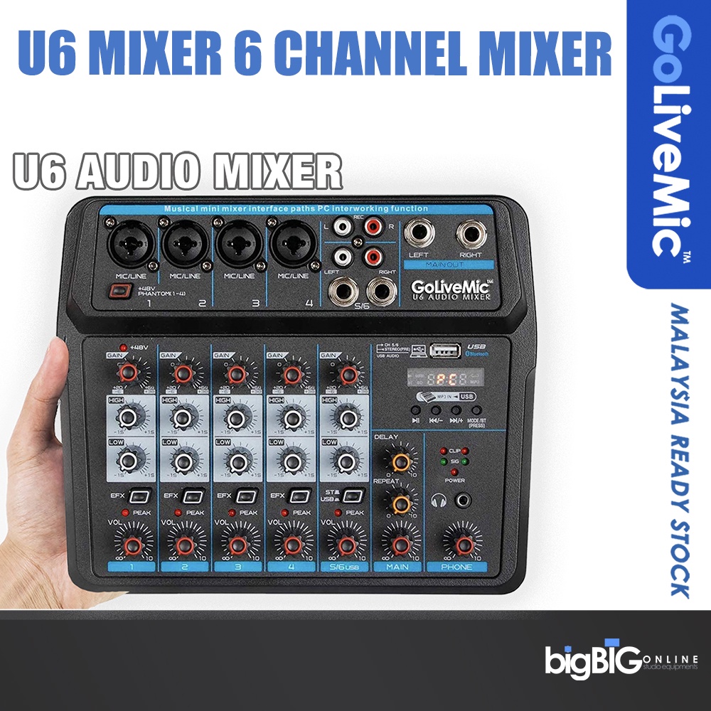 (New Ready Stock) Golivemic U6 Mixer 6 Channel Mini UsB Audio Mixer ...