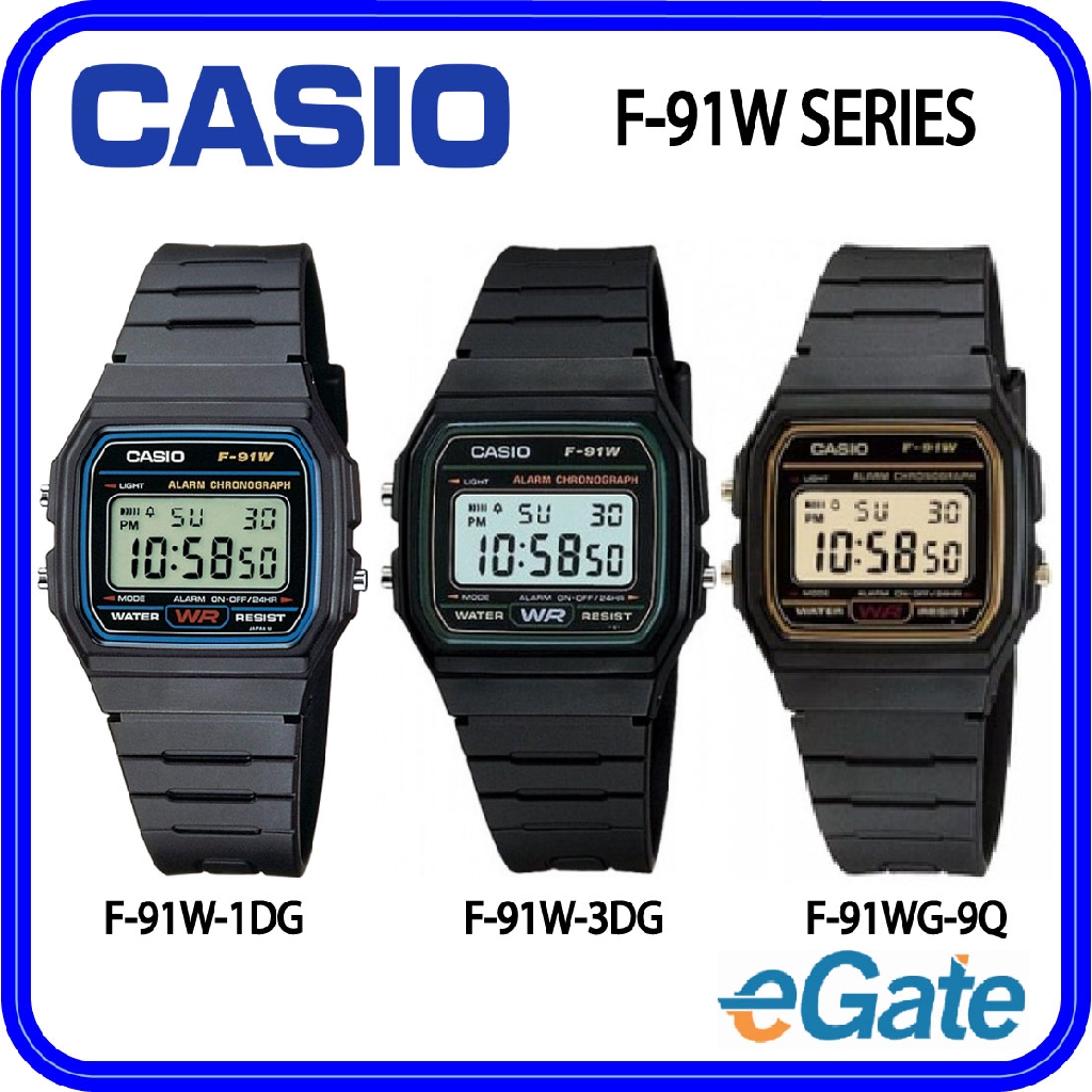 [100% Original] 1Year Warranty Casio F-91W Series Unisex & Kids Digital Black Resin Strap ...