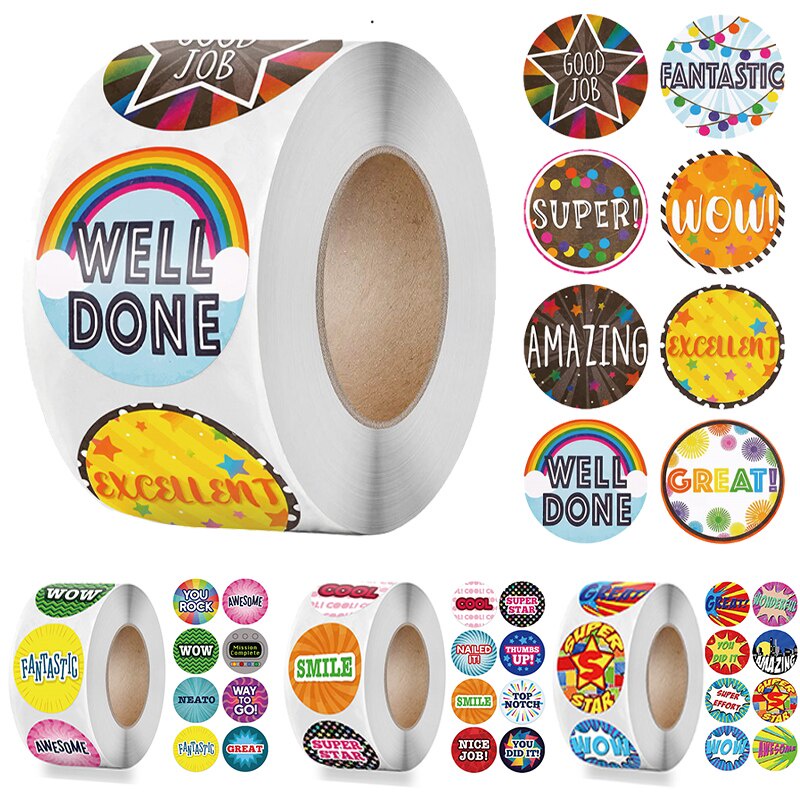500pcs Cute Reward Stickers Roll with Word Motivational Stickers for ...