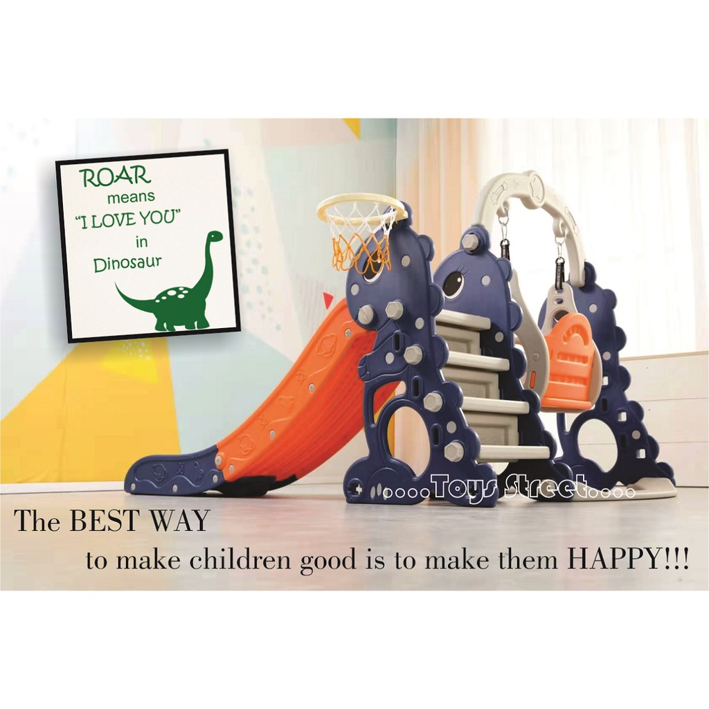 TOYS STREET T-REX DINOSAUR PLAYGROUND SWING & SLIDE WITH BASKETBALL SET ...