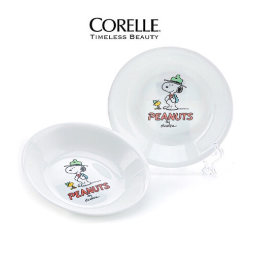 [CORELLE] SNOOPY CAMPING Edition Deep Plate 2p Set (17.2cm) / Korean ...