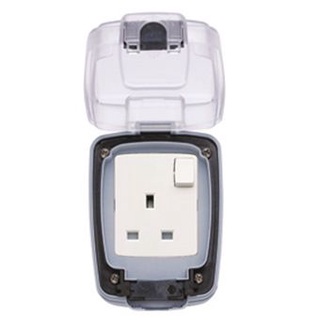 13A Weatherproof Socket TRANSPARENT/GREY IP66 MK 86486 & 13A Waterproof ...