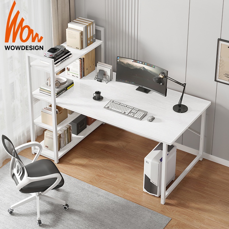 120CM Meja belajar Computer Study Table With Side Bookshelves ...