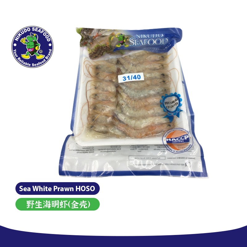 Nikudo SEA WHITE PRAWN HOSO 31/40 PCS/KG 野生海明虾（全壳） Prawn Seafood Udang ...
