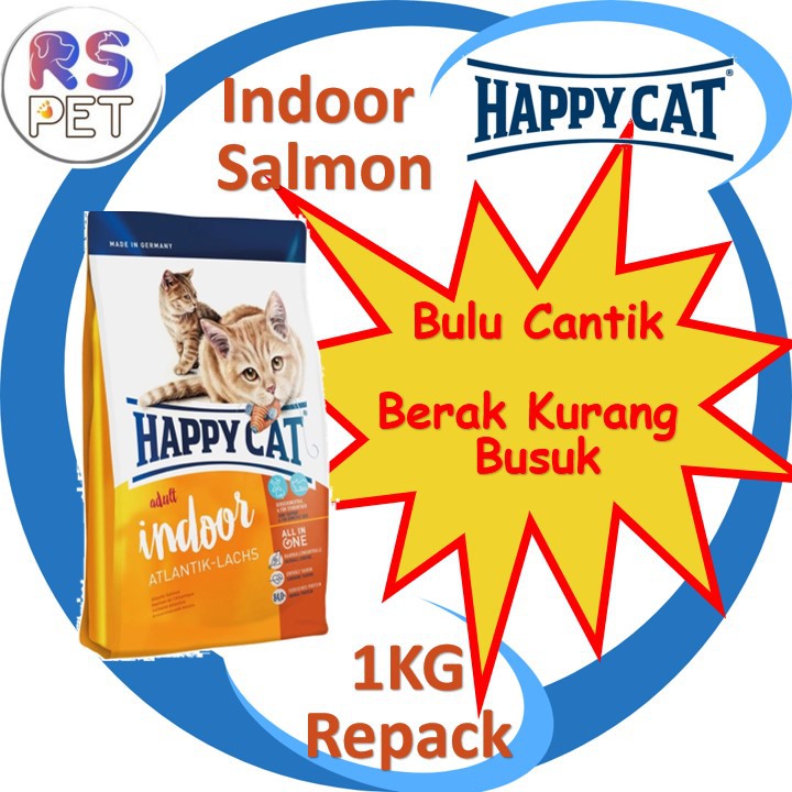 (Made in Germany) Happy Cat Indoor Salmon 1kg - Repack / Makanan kucing ...