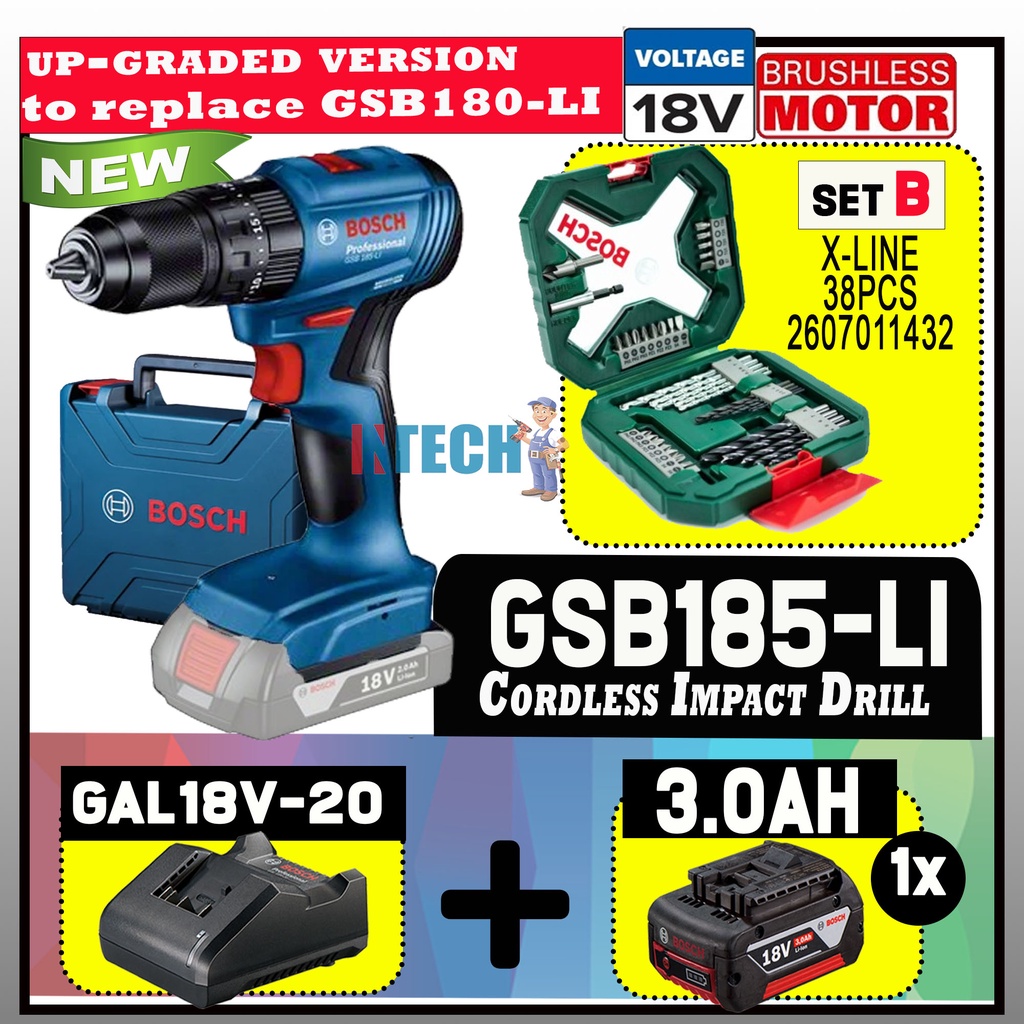 BOSCH 18V GSB185-LI CORDLESS IMPACT DRILL BM + 1x3.0AH + GAL18V-20 C/W ...