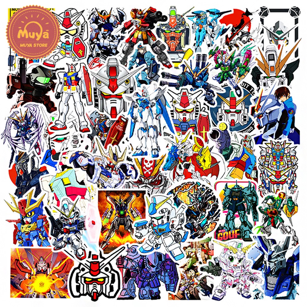MUYA 50pcs GUNDAM Japanese Anime Stickers Waterproof Graffiti Vinyl ...