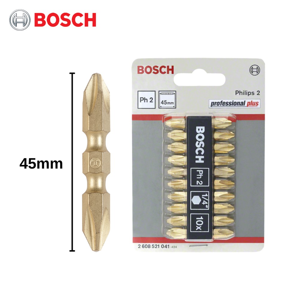 BOSCH 10 Pcs Impact Gold Grey Magnetised Screwdriver Bit PH2 65mm 110mm ...