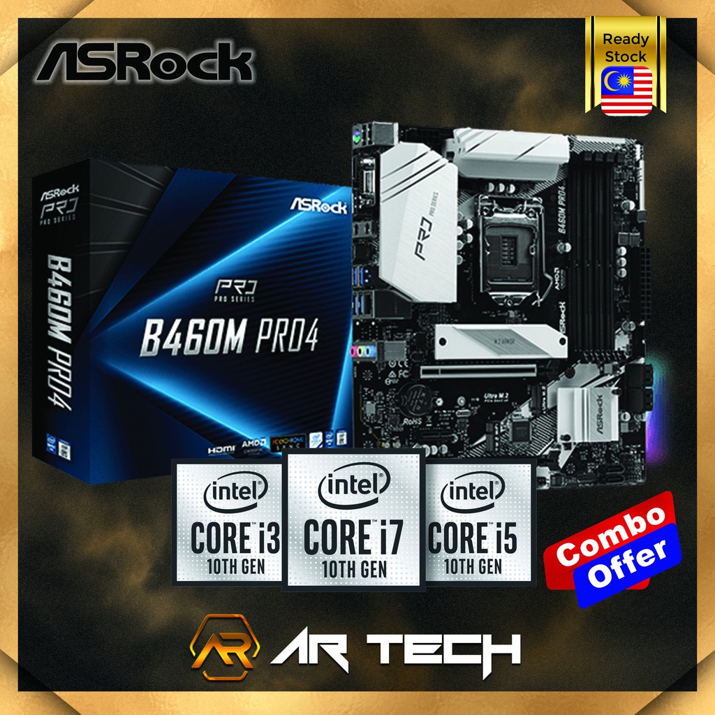 ASROCK B460M-PRO 4 INTEL B460 LGA1200 MOTHERBOARD + INTEL 10TH GEN CPU ...