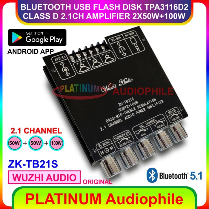 Tpa3116 Amplifier Class D Bluetooth 5.1 Hifi Stereo Amplifier 2.1 CH ...