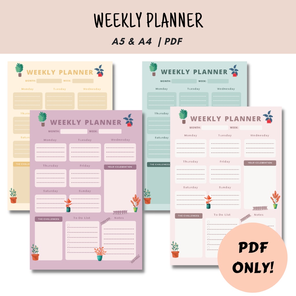 [PDF] Floral Plants Theme Weekly Planner, Printable Planner, Softcopy ...