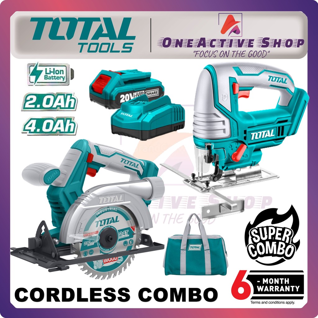 TOTAL 20V Cordless Combo Circular Saw TSLI1401 + Jigsaw TJSLI8501- 6 ...