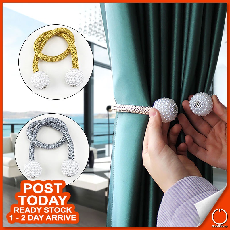 𝟐 𝐓𝐘𝐏𝐄𝐒 Langsir Magnetic Buckle Curtain Tie Magnet Belt Pearl Woven ...