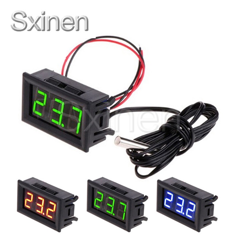 12V Temperature Display Module with Sensor Probe LED Display red blue ...