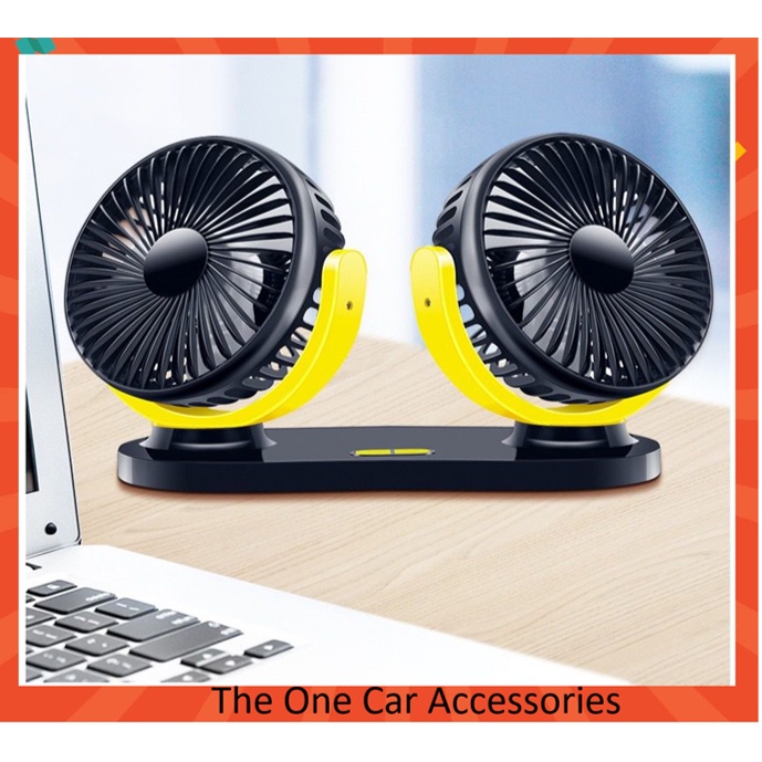 USB Fan Car Fans 360°Double Head Rotating Car Fan Desktop Fan Truck Fan ...