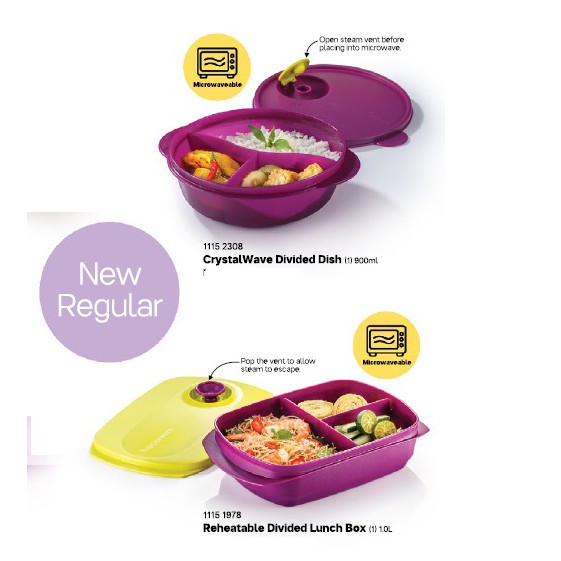 Tupperware Reheatable Divided Lunch Box 1.0L /Crystalwave Divided 900ml ...