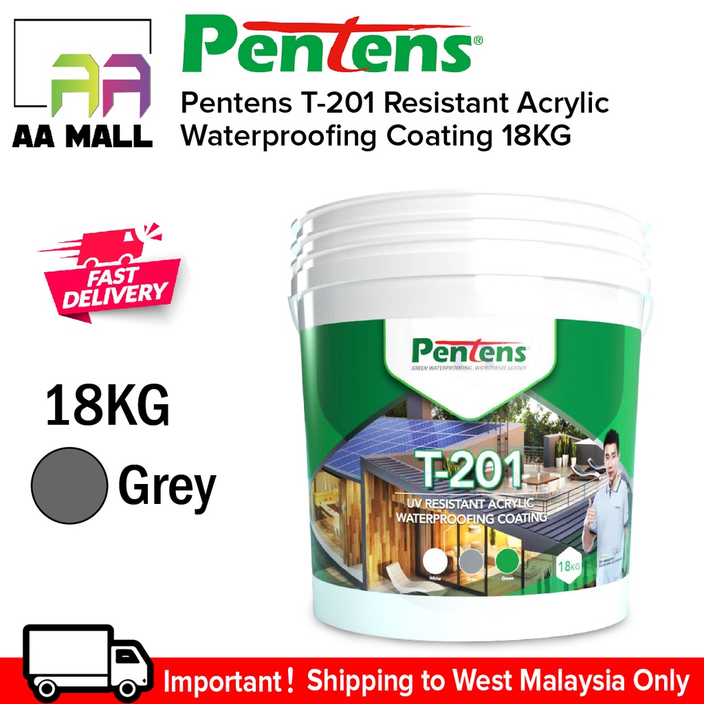 18KG - Pentens T-201 UV Resistant Acrylic Waterproofing Coating T201 (GREY) *1 Tong Per Order ...