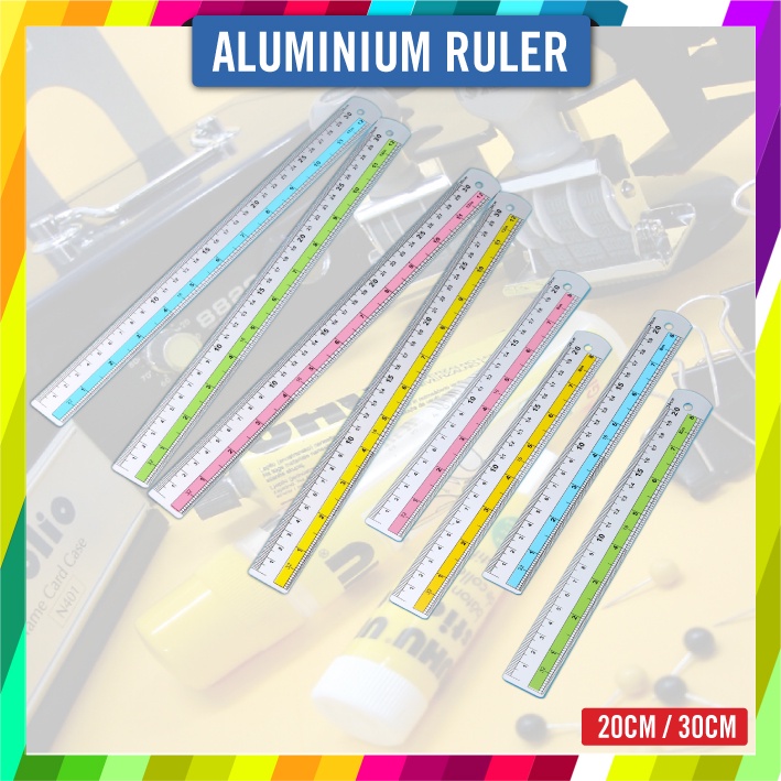 Solid Aluminium Color Ruler 30 cm/20 cm / Pembaris Aluminium 20cm ...