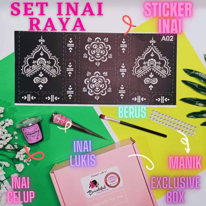 🎀 READY STOCK 🎀 Set Raya Inai Bajet Full Set Henna Tangan + Freegift ...