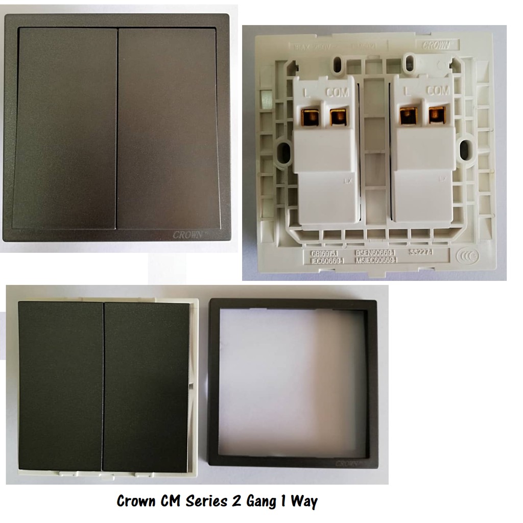 Crown CM Series 2 Gang 1 Way Switch (Matt Black) | Shopee Malaysia