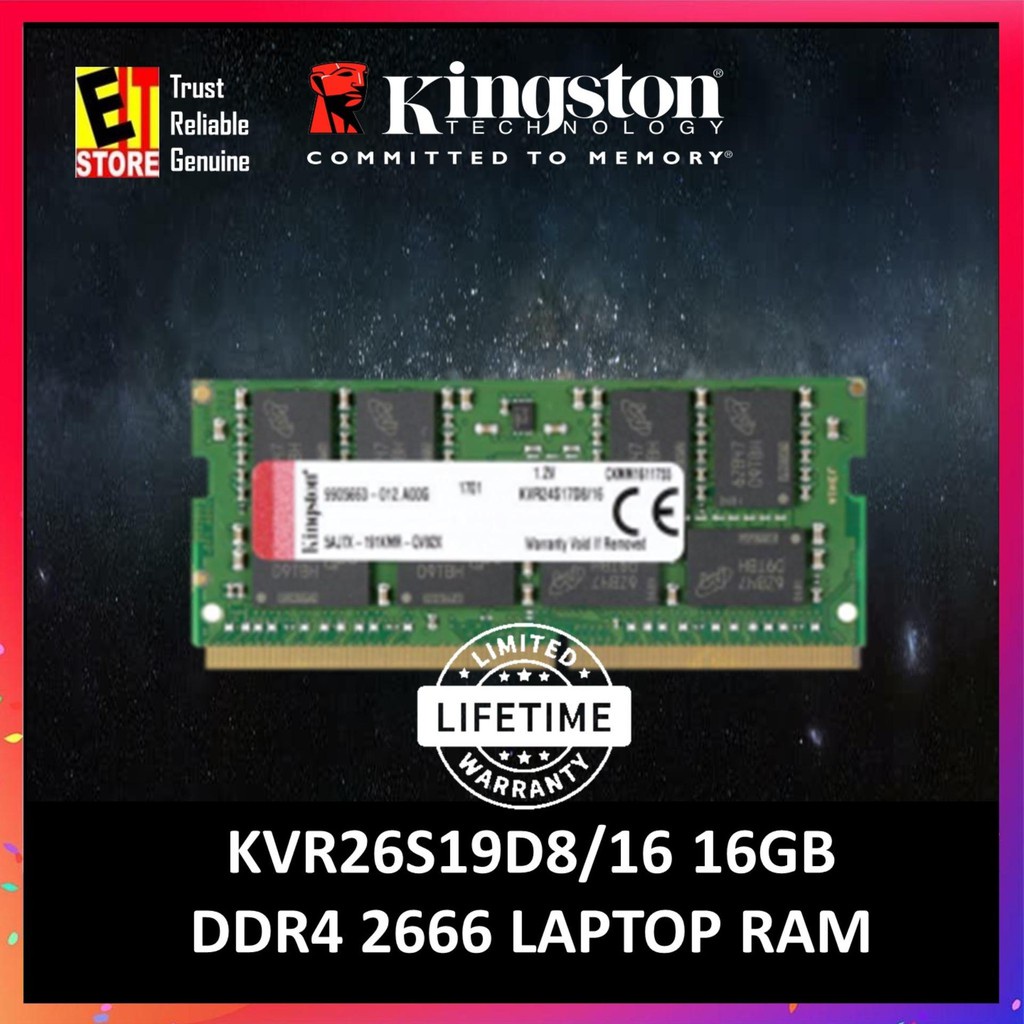 KINGSTON 16GB DDR4 2666MHz Non-ECC CL19 NOTEBOOK RAM / LAPTOP RAM KVR26S19D8/16 KVR26S19S8/16 ...