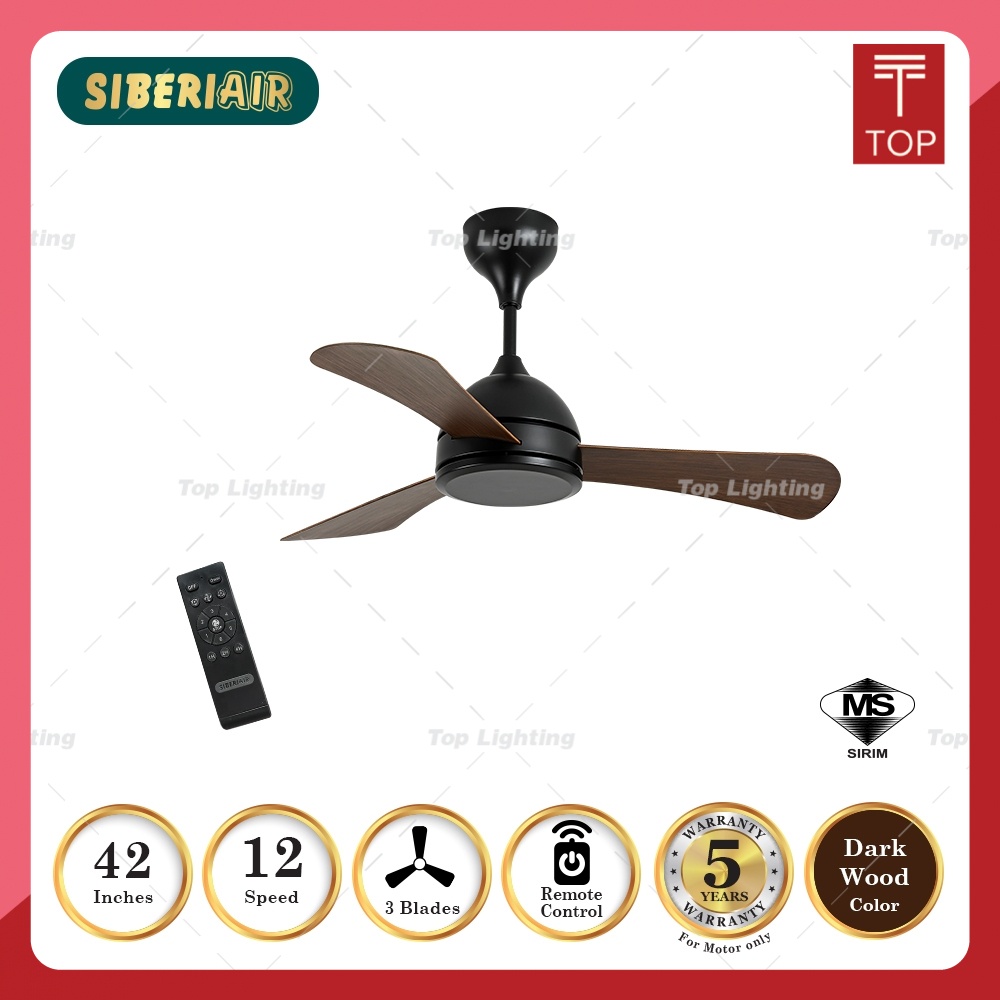 SIBERIAIR SI17 42" DC MOTOR CEILING FAN LED DARK WOOD / MATTE BLACK ...