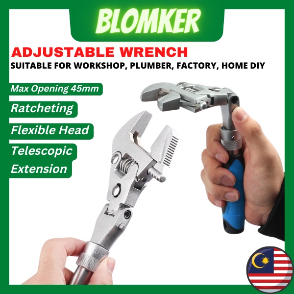 10" Adjustable Telescopic Ratcheting Flex Wrench with 180 Degree ...