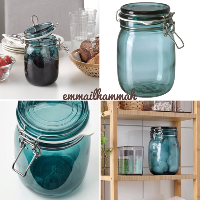 IKEA KORKEN jar with lid 1L green / balang kuih raya | Shopee Malaysia