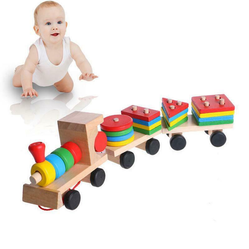 Children Wooden 3 Carriage Geometric Shape Colour Matching Kids ...