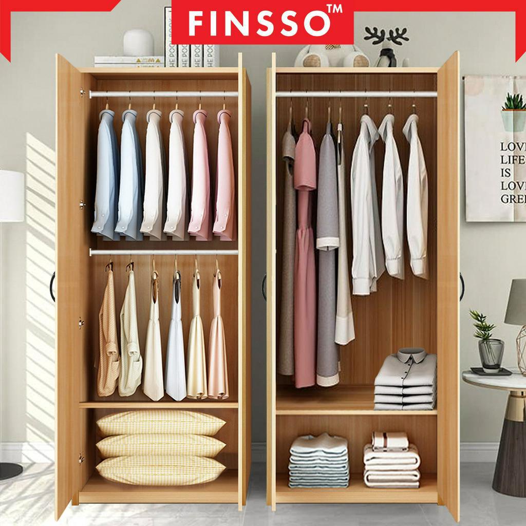 FINSSO 2IN1 Design : 2 Door Wardrobe Cupboard Storage Cabinet Baju ...