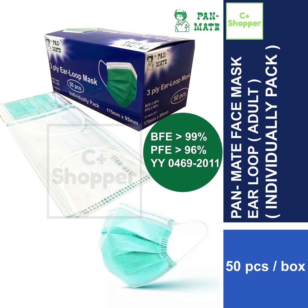 1 box Pan Mate Adult Premium Face Mask 3 Ply ear loop dewasa 1 kotak ...