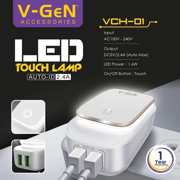 Wall Charger 2usb Port with LED Touch Lamp VCH-01 V-GeN |Adapter ...