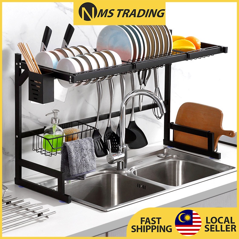 Stainless Steel Sink Dish Rack Kitchen Shelf Dish Rack Rak Pinggan Rak ...