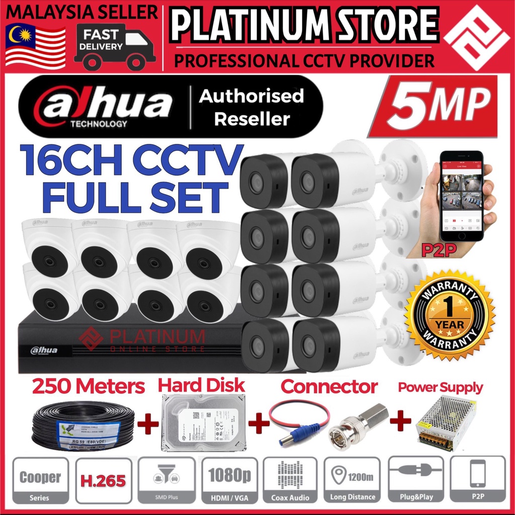 DAHUA 5MP Full Complete Set 16 CHANNEL HD 1080P CCTV 16CH DVR + Camera ...