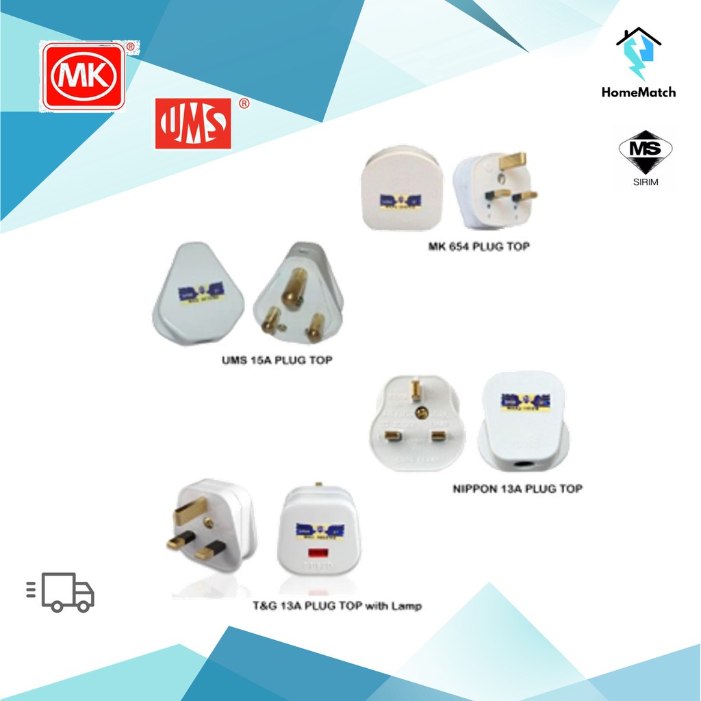 MK / UMS / NIPPON / T&G 3Pin 13A 15A Plug Top Adaptor with Sirim Bakelite MK654 / PT150R ...