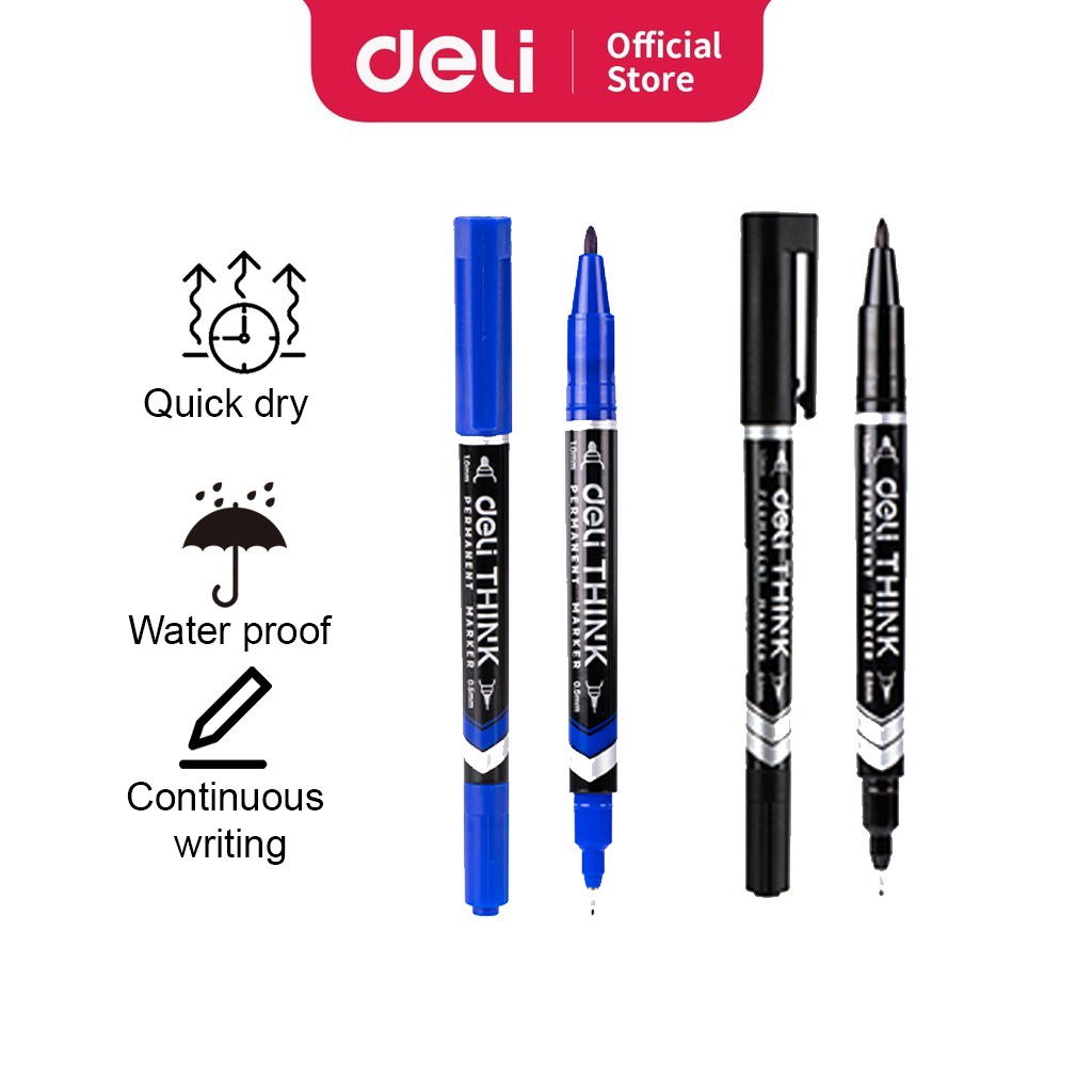Deli Permanent Marker EU211 Double 2 Tips Blue and Black Markers 1.0mm ...