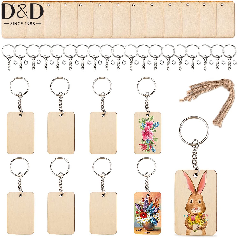 60pcs/set Keychains Wooden Blank Rectangular Keychains That Can Be ...