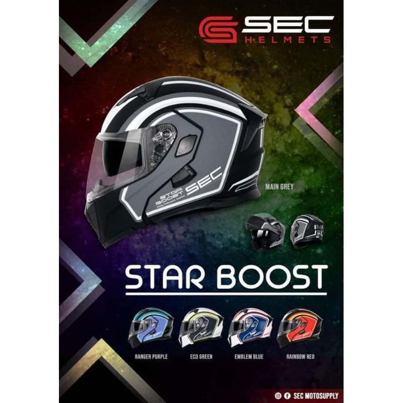 SEC Star boost modular helmet with free smoked lens | Shopee Malaysia