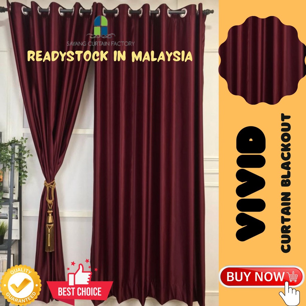 DARK MAROON Ready Made Curtain Siap Jahit Langsir RAYA Kain Tebal ...