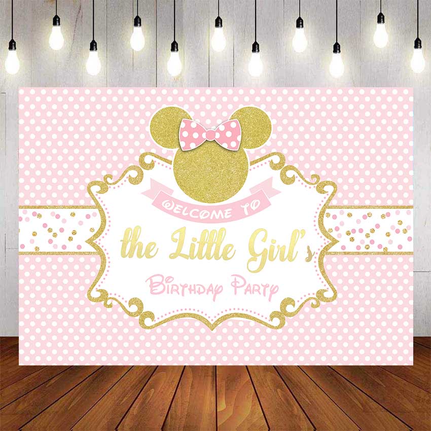 Minnie Mouse Gold Head with Bow Birthday Backdrop For Photography Baby ...
