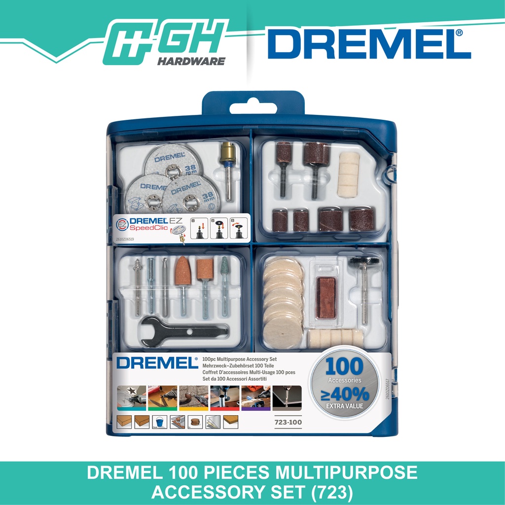 [ GH HARDWARE ] DREMEL 100 Pieces Multipurpose Accessory Set ( 723 ...
