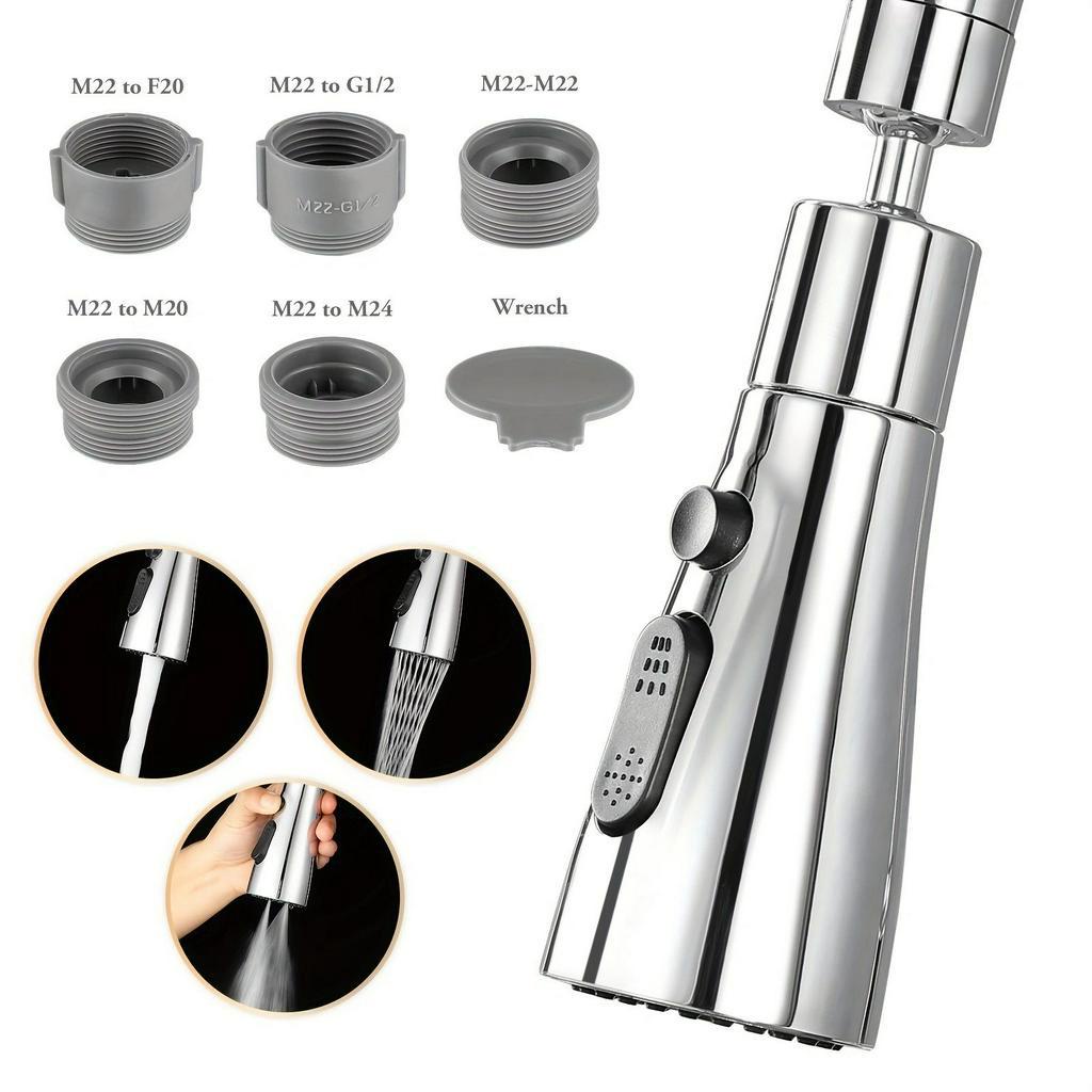 1pc, 3 Function Kitchen Sink Faucet Head Replacement with 5 Adapters ...