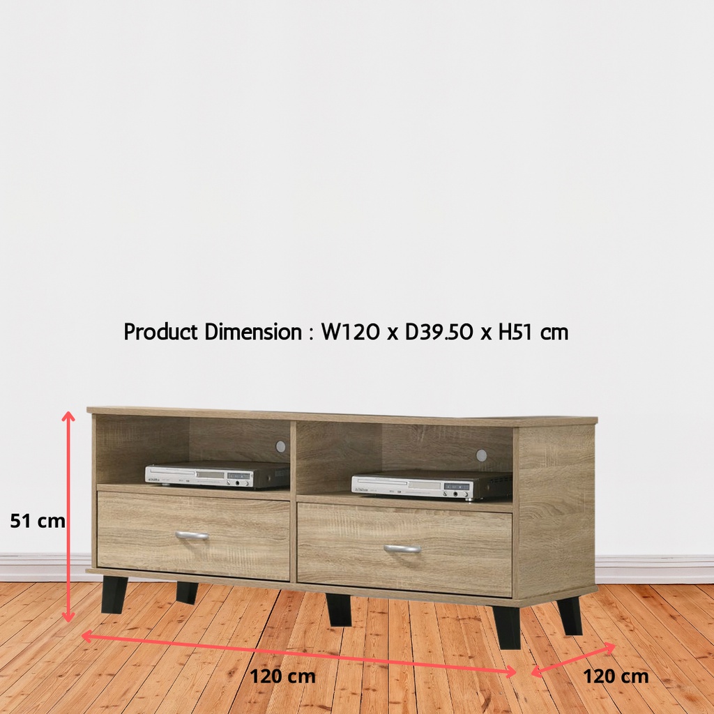 ROAM 4 Feet TV Rack 2 Drawer TV Cabinet 2 Storage space with High Rise ...