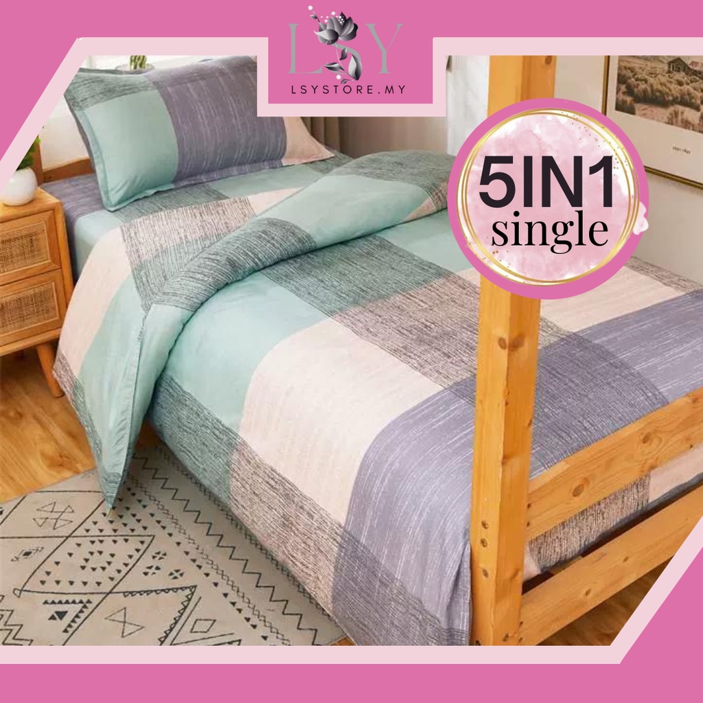 BEDSHEET 5D SINGLE /CADAR SINGLE 5 IN 1 SET WITH COMFORTER READY STOCK ...