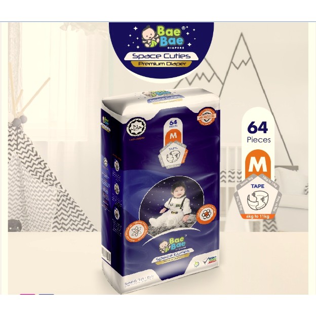 Bae Bae Space Cuties Premium Diaper l Lampin Bayi l Size M 64 pcs ...