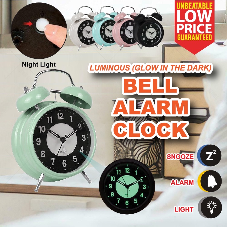 Quartz Retro Small Twin Bell Alarm Clocks Luminous with Snooze Loud ...