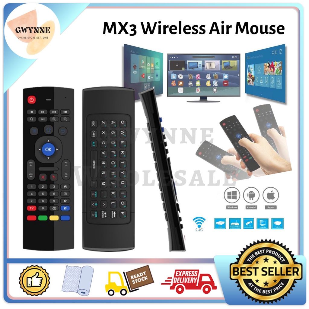 MX3 2.4G Air Mouse Wireless Keyboard Remote Control for Android TV Box ...