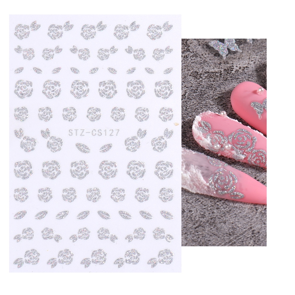 Hama Nail Holographic Silver Glitter 3d Manicure Stickers Nail Slider