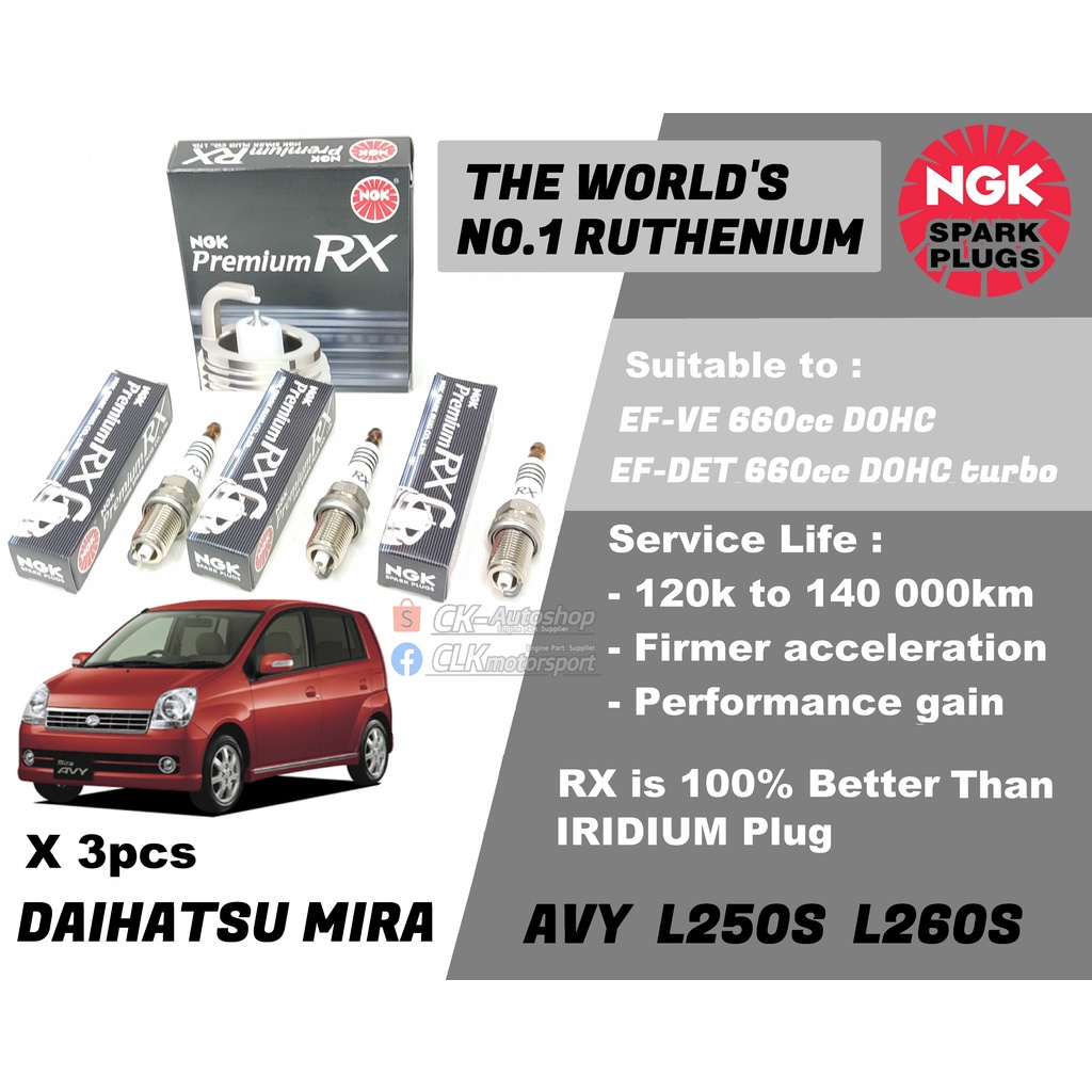 NGK Premium RX Spark Plugs Daihatsu Mira AVY L250S L260S EFVE DOHC EFDET DOHC turbo engines ...